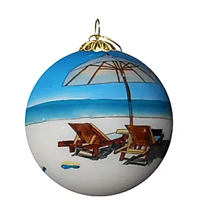 Blown Glass Christmas Ornament | Beach Chairs Life Guard Stand | Hand Painted Inside | Original Art | Includes Gift Box