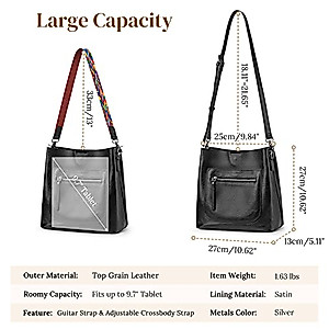 S-ZONE Women Genuine Leather Bucket Bag Shoulder Handbags Crossbody Purse Zipper with 2 Straps Medium Tote Hobo