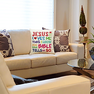 Gifts for Kids Bible Verse Quote Throw Pillow Covers, Jesus Loves Me Pillow case Cushion Case for Nursery Playroom Classroom,Kids Birthday Gift Ideas from Mom, Present for Christian Kids Christmas