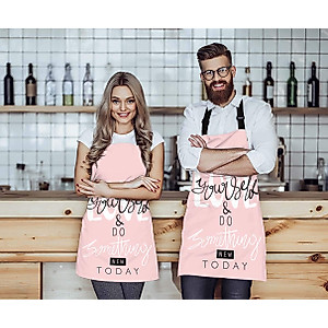 EKOBLA Love Yourself Do Something New Today Aprons Motivational Inspirational Quote Hand Drawn Lettering Waterproof Resistant Chef Cooking Kitchen BBQ Adjustable Aprons for Women Men 27x31 Inch