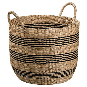 Room Copenhagen Vita 3-Piece Round Basket Set, Natural/Cream/Black