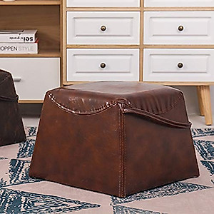 Teerwere Foot Stool Ottoman Leather Footstool Pouffe Chair Bed End Bench Shoe Bench Stool Milking Stool, Living Room Retro Chair Replace The Seat Ottoman Footstool Living Room Bench