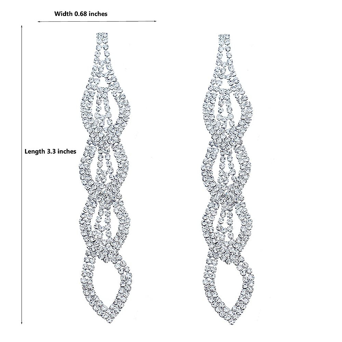 CHRAN Sparkling Rhinestone Long Drops Link Dangle Earrings Women Bridal Jewelry size 4.37"