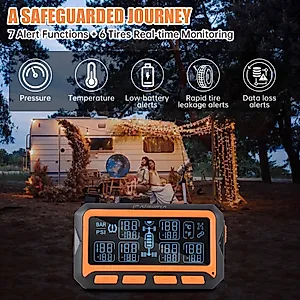 ATMOREA Tire Pressure Monitoring System RV TPMS with 6 Sensors 7 Alert Modes & Real Time Display Pressure&Tempereture Auto Sleep Mode