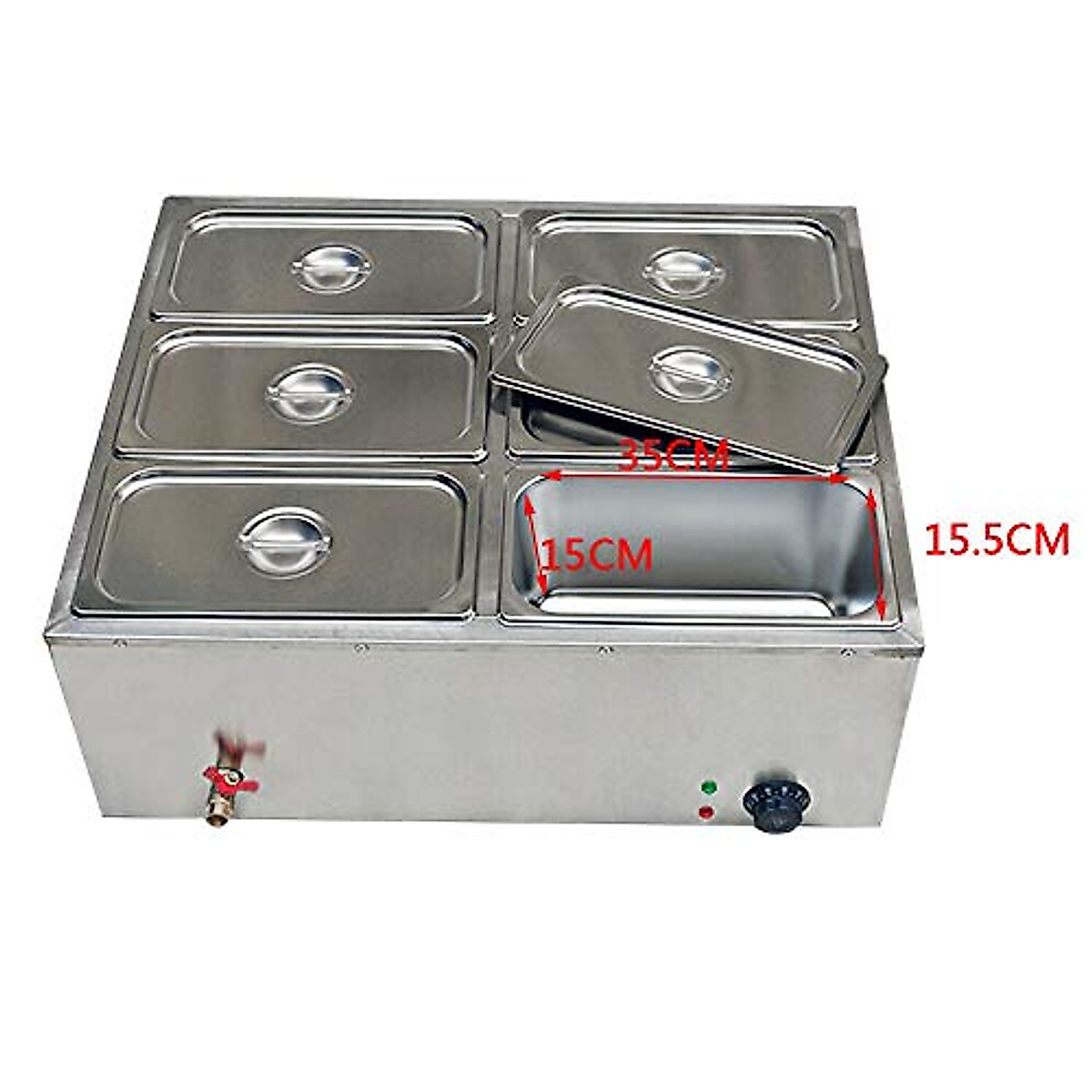 BoTaiDaHong 6 Pot Electric Food Warmer Steamer Buffet Server Heater Countertop Plate 850W 110V Table Countertop Kitchen Equipment Buffet Steam Table Large Capacity