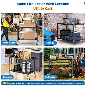 Leteuke 2 Tier Utility Cart with Wheels, NSF Certified 900LBS Capacity Heavy Duty Rolling Utility Carts with Handle Bar, Commercial Grade Metal Serving Storage Cart for Warehouse Kitchen, Gold