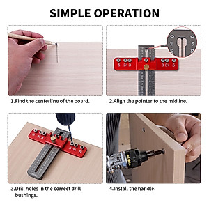 Ruitool Cabinet Hardware Jig Tool, Aluminium Alloy Cabinet Handle Install Template Tool, Adjustable Punch Locator Drill Template Guide, Cabinet Hole Drilling Template for Handles and Pulls