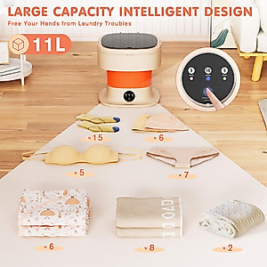 Superday Portable Laundry Machine for Baby Clothes, 11L Foldable Mini Portable Washing Machine Update Large Capacity, Small Portable Washer Machine with Deep Cleaning for Home, Apartments, RV(Orange)