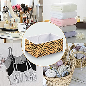 Emelivor Tiger Stripes Cube Storage Bin Foldable Storage Cubes Waterproof Toy Basket for Cube Organizer Bins for Nursery Kids Closet Shelf Playroom Office Book - 11.02x11.02x11.02 IN