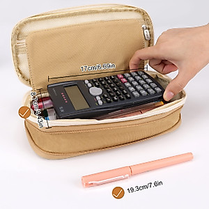 logwinter Pencil Case Large Capacity Pencil Box For School Student Kid Teen Back to School Pencil Bag Office College Supplies Pencil Pouch Box (Khaki)