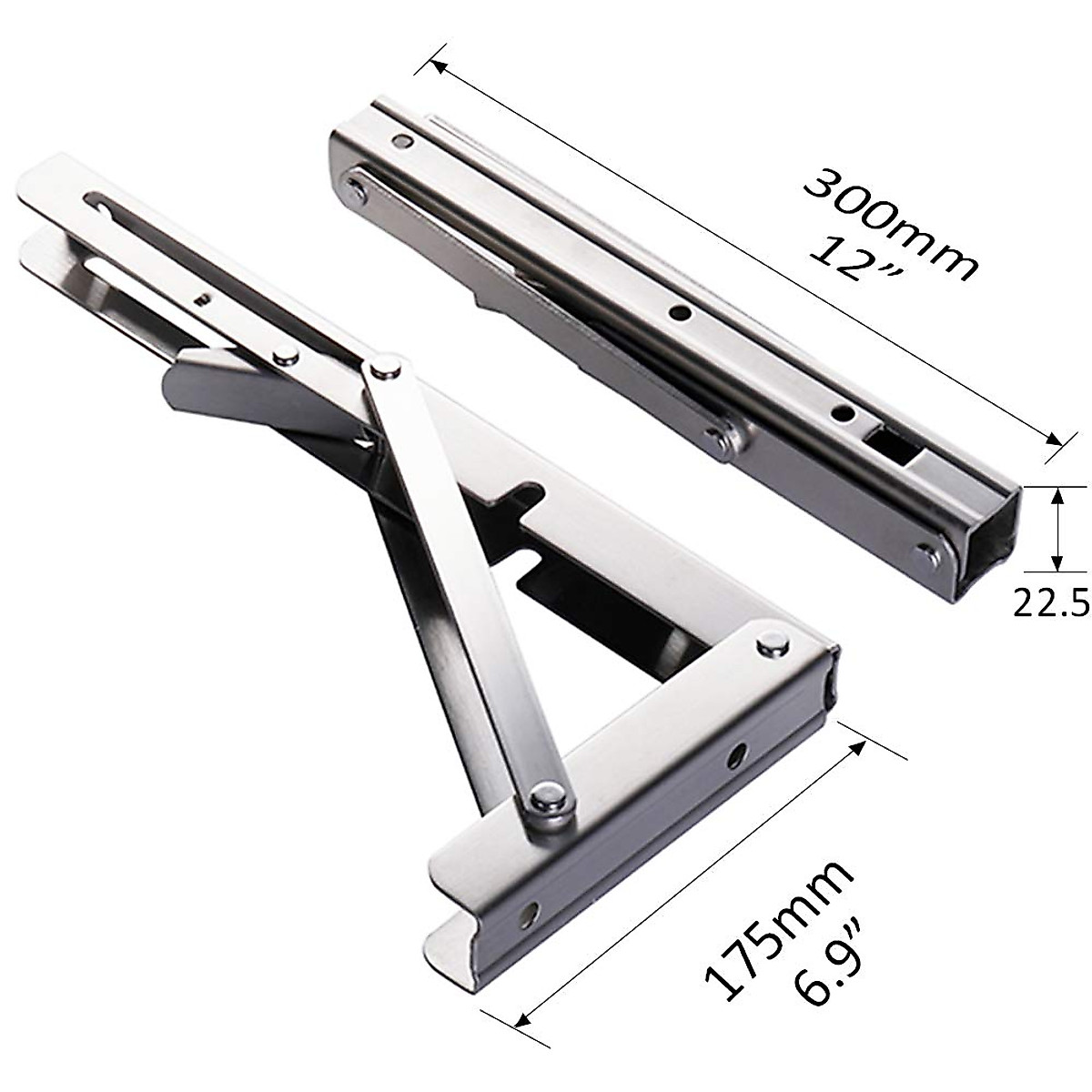 Storystore Folding Shelf Brackets - Heavy Duty Stainless Steel Collapsible Shelf Bracket for Bench Table, Space Saving DIY Bracket, Max Load: 550lb （Long :12” , 2 PCS）