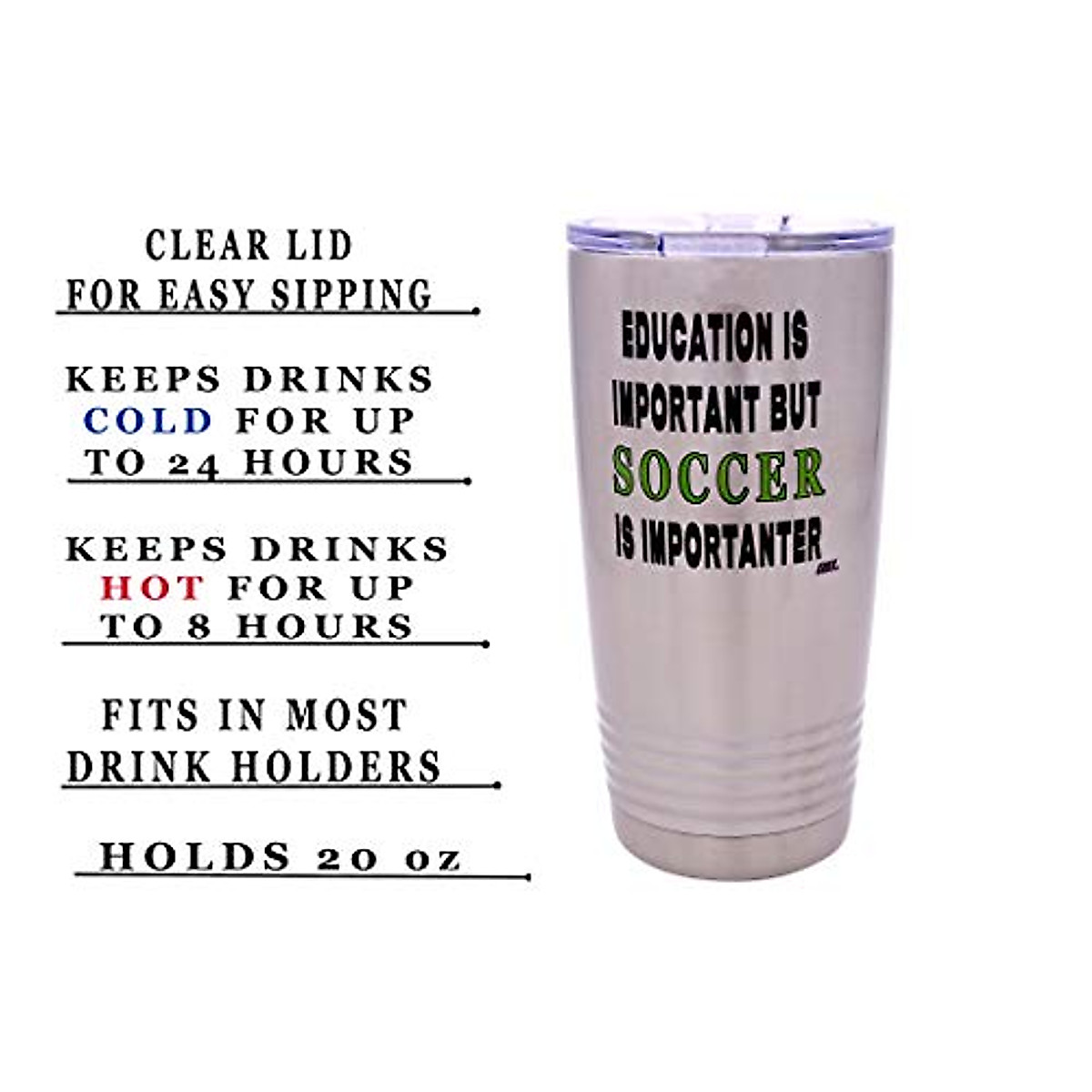 Rogue River Tactical Funny Soccer PLayer 20 Oz. Travel Tumbler Mug Cup w/Lid Education Important Gift Idea