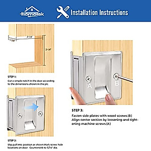 HOMOTEK Privacy Pocket Door Pull Without Switch Plate - Replace Old Or Damaged Passage Sliding Door Pull No Lock Quickly and Easily, 2-3/4”x2-1/2”, for 1-3/8” Thickness Door, Brushed Nickel
