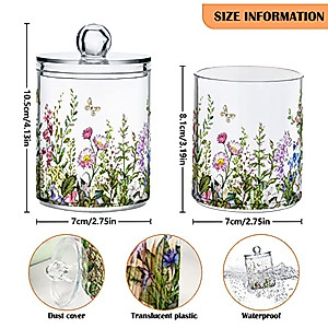 xigua Wildflowers Qtip Holder Dispenser with Lid 14 oz,Apothecary Jars Plastic Cotton Swabs Cans Clear Bathroom Storage Canister for Cotton Ball,Cotton Swab,Cotton Round Pads,Floss