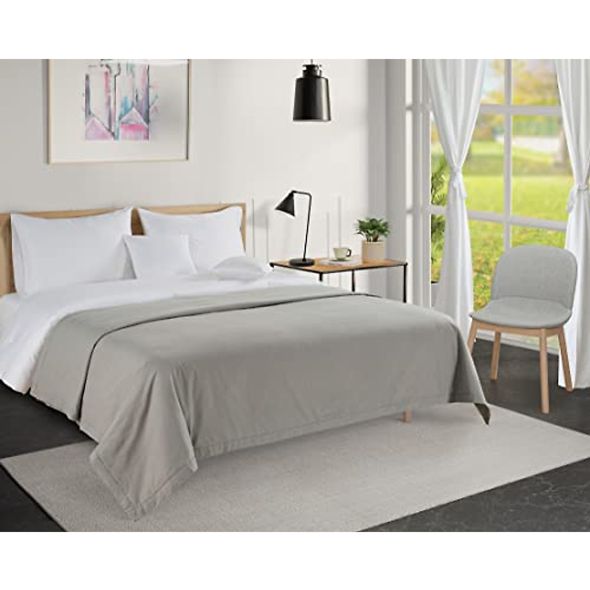 LANE LINEN Twin Size Blanket for Bed – 100% Cotton Oversized Throw for Couch - 320GSM Lightweight Soft Breathable 3-Layer Cooling Summer Blanket – Percale Weave – Self Softening – 68”x90” Silver