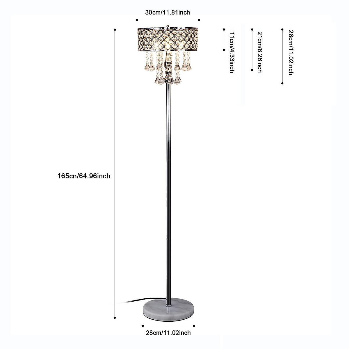 Hsyile KU300256 Mini European Crystal Floor Lamp for Living Room,Bedroom,Office,Chrome Finish,3 Lights