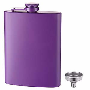 FYL Hip Flask for Liquor Matte Purple 8 Oz 18/8 Stainless Steel Leakproof with Funnel, Never-Lose Cap Flask