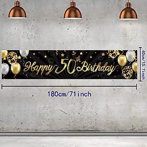 Happy 50th Birthday Banner Sign Gold Glitter 50 Years Birthday Party Decorations Supplies Anniversary Celebration Backdrop