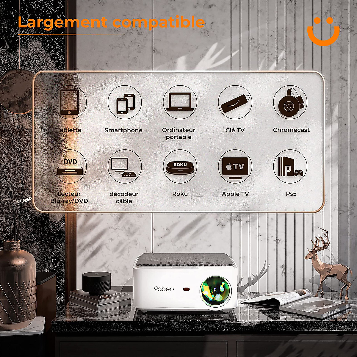 Projector with WiFi and Bluetooth, 13000L Outdoor Movie Projector Native 1080P 5G WiFi 4K Supported, YABER V6 Portable Home Theater Projector, 300" Display 4P Keystone 50% Zoom Compatible with Phone