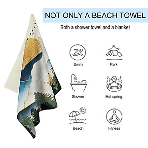 Brebasf Abstract Forest Mountain Oversized Lightweight,Extra Large Soft Beach Towels Retro Mid Century Boho Sun Sunset Marble Design Sauna Beach Gym 51W x31L