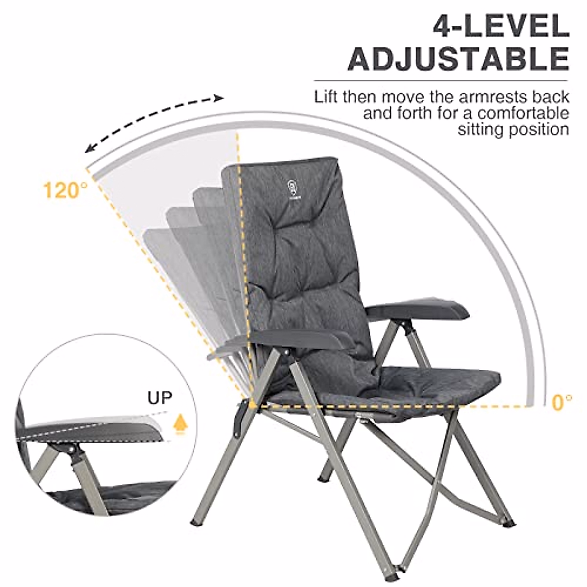 EVER ADVANCED Folding Camping Recliner Chair Fully Padded with Adjustable High Back Support Portable for Adults Patio Reclining Chair