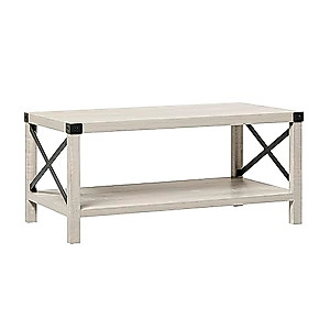 Walker Edison Sedalia Modern Farmhouse Metal X Coffee Table, 40 Inch, Stone Grey