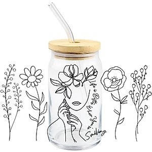 Flower UV DTF Transfer Sticker Waterproof UV DTF Cup Wrap Rub on Transfer Stickers Decals for Glass Cups Coffee Cup Crafting Furniture Iron-on Transfers