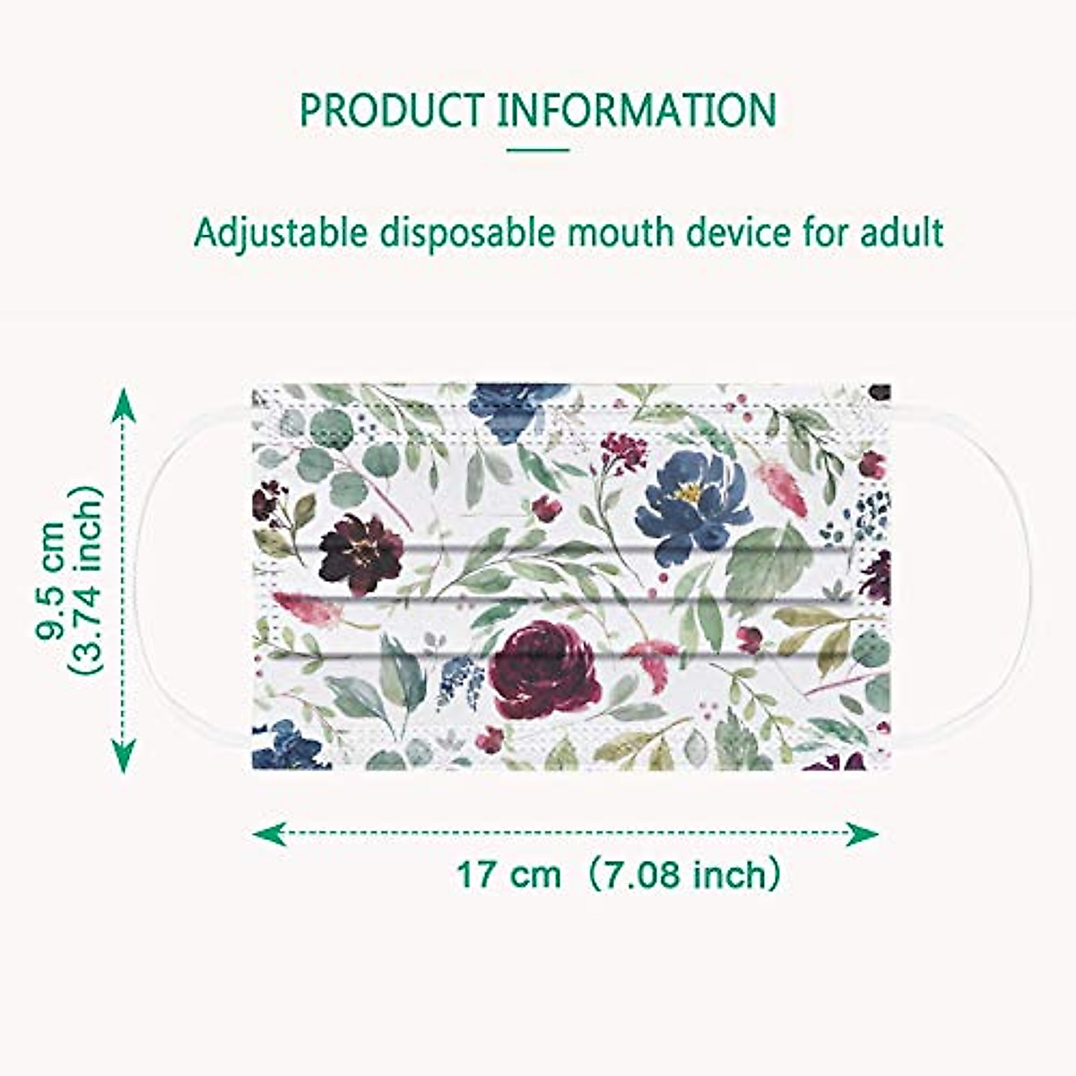 50Pc Flower Disposable 3ply Face_Mask for Glasses Wearer With Nose Wire(A)