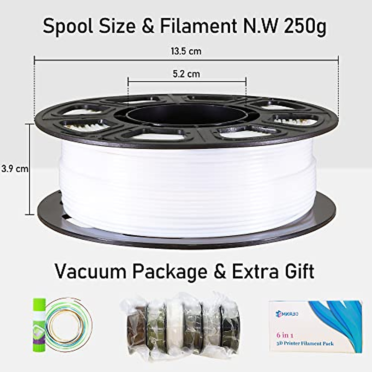 OEM MIKA3D 1.75mm 3D Printer PLA Filament 6 in 1 Bundle: Black, White, Light Grey, Dark Grey, Brown, Army Green; 6 Neutral Colors Packed, Each 250g, 6 Spools Packed, Total 1.5Kg 3D Printing PLA
