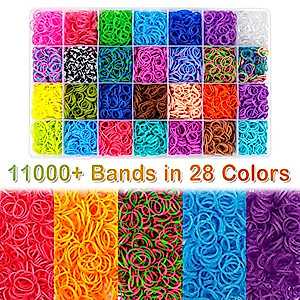 Inscraft Rubber Band Refill Kit: Over 11000 Rubber Bands, 28 Colors with Container, 600 Clips, 200 Beads, 52 ABC Beads, Premium Bracelet Making Refill Kit for Girls Kids Gift DIY Craft