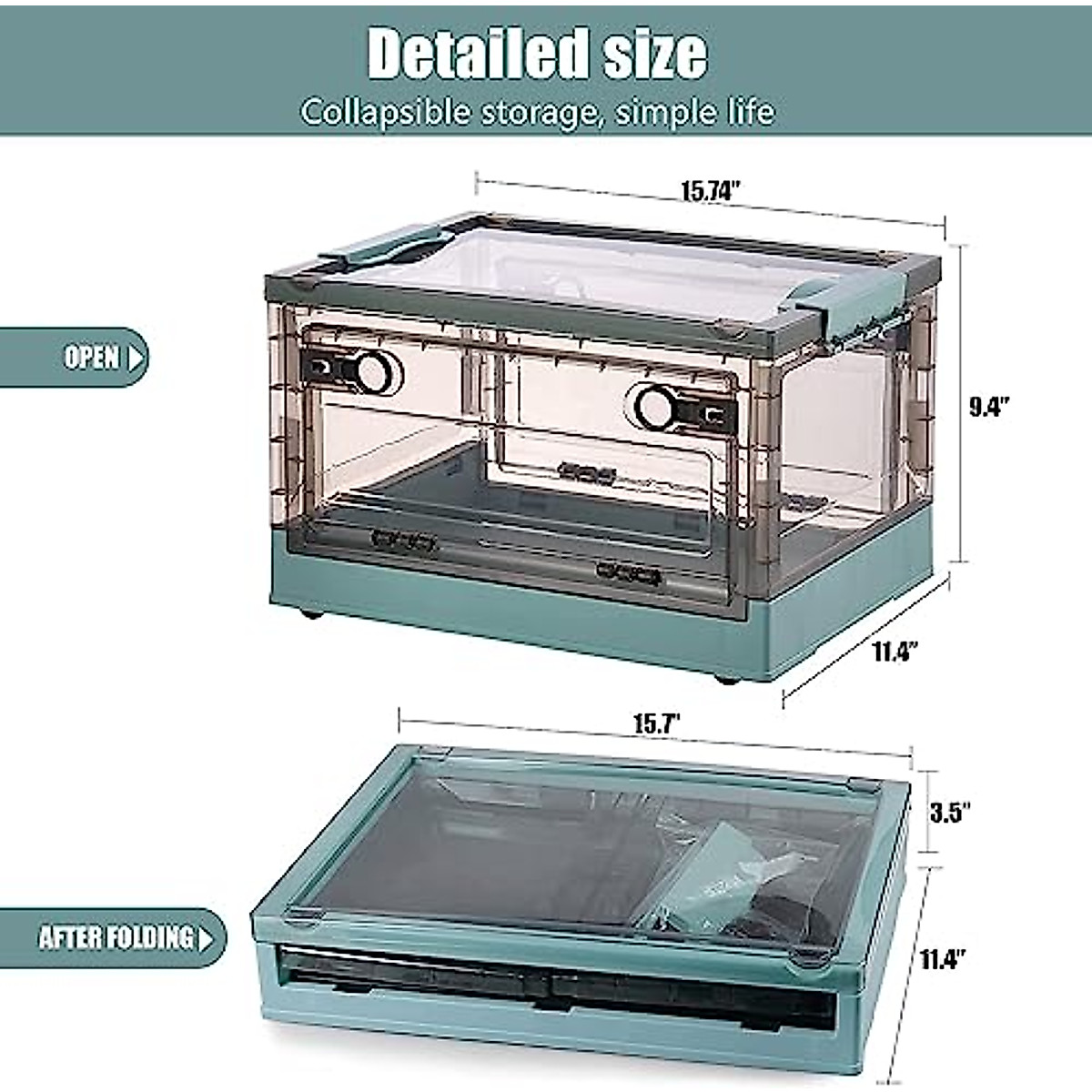 loobuu Foldable Plastic Storage Boxes with Latching Lids & wheels, Clear Storage Bins for Home & Office, Stackable Collapsible Organizer Container for Groceries, Toys, Books, Snacks Storage Case