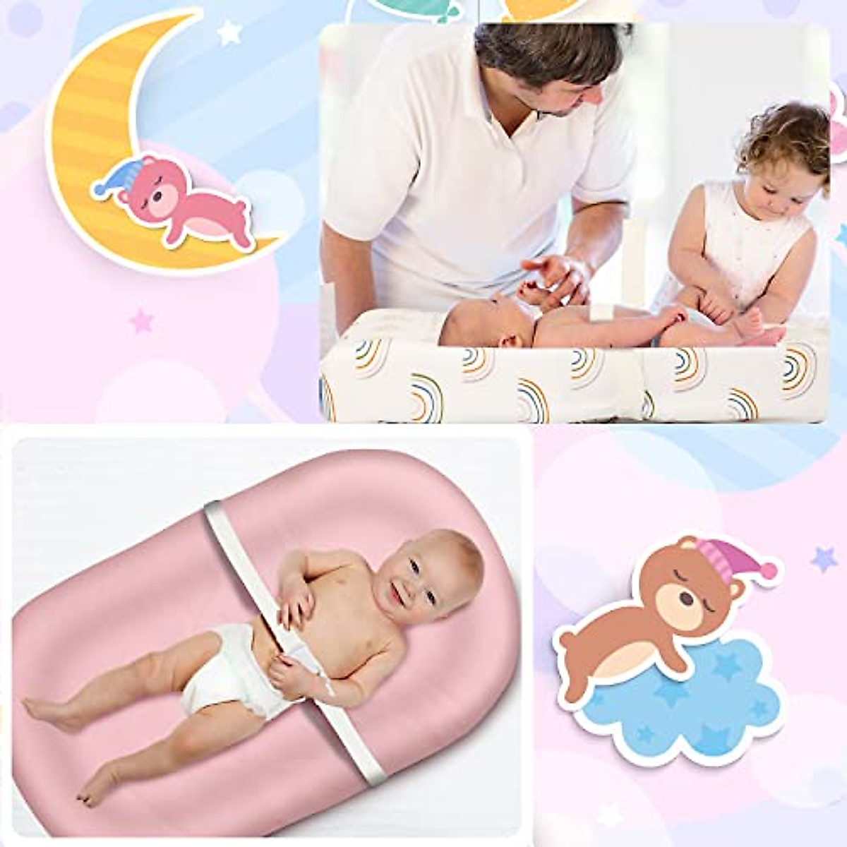 Kinlop 6 Pcs Changing Pad Cover and 6 Pcs Changing Pad Liners for Baby Girls Boys, Changing Table Pad Covers Changing Table Cover Liners Rainbow Boho Animal Woodland Changing Pad Sheets