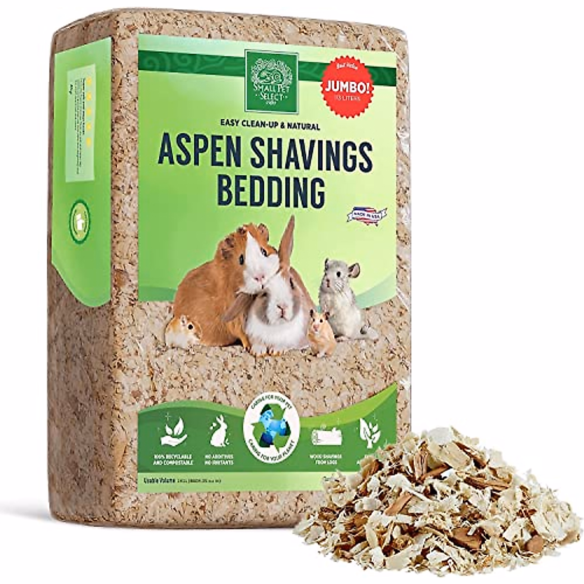 Small Pet Select Premium Natural Aspen Bedding, Animal Bedding for Small Indoor and Outdoor Pets, Made in The USA, Jumbo Size 141 L Pack