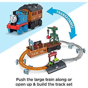 Thomas & Friends Push-Along Train and Track Set for Kids 2-in-1 Transforming Thomas Playset with Storage & Working Crane for Ages 3+ Years