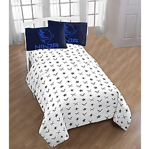 Ninja Twin Bedding Set - Bundle Includes 1 Ninja Flat Sheet, 1 Ninja Fitted Sheet, 1 Ninja Pillowcase, More | Video Game Bedding Set for Kids
