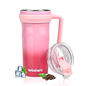 winiwo 20 oz Tumbler with Handle, Easy to Hold, Travel Coffee Mug with Screw Lid, Spill-proof, Insulated Cups, Built-in Up Down Flip, Fit Most Car Cup Holders, Commute, School, Home, Office