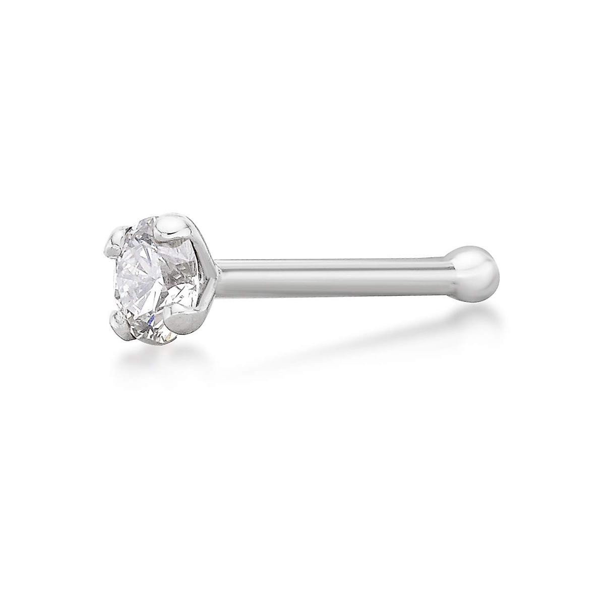Lavari Jewelers 20 Gauge 0.07 Carat Lab Grown Diamond Straight Bone Nose Stud for Women - 14k White Gold 2.7mm (D-E, I2-I3, cttw) Nose Ring - Unisex Nostril Piercing Jewelry - Body Piercing for Men