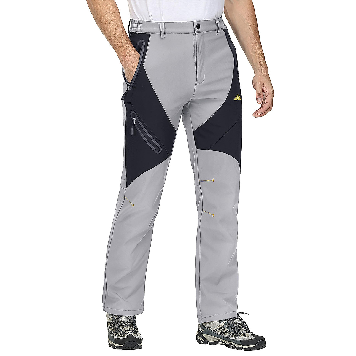 MAGCOMSEN Snow Pants Men Waterproof Pants Softshell Hiking Pants Mens Winter Pants Fleece Lined Pants Ski Pants Warm Pants Skiing Pants Snowboard Pants for Men Light Grey