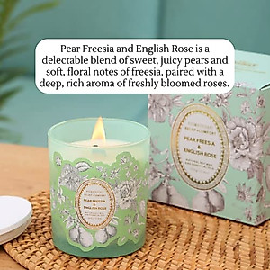 Pear Freesia & English Rose Scented Candle with Apple, Orange Blossom | Highly Scented Natural Soy Candles for Home | Wood Wick Candles for Men & Women | Large Aromatherapy Spring Candle Gifts 10.6 oz