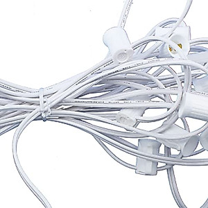 EST. LEE DISPLAY L D 1902 Outdoor Patio String Light Cords with Male & Female Plugs Green & White Wire 12in Spacing Sockets, 25FT Length (White, C7 - E12)