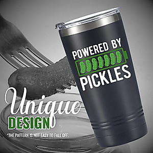 Onebttl Funny Pickle Gifts for Pickle Lovers, Insulated 20 oz Stainless Steel Travel Tumbler with Straw, Brush, Lid, and Gifts Box (POWERED BY PICKLES)