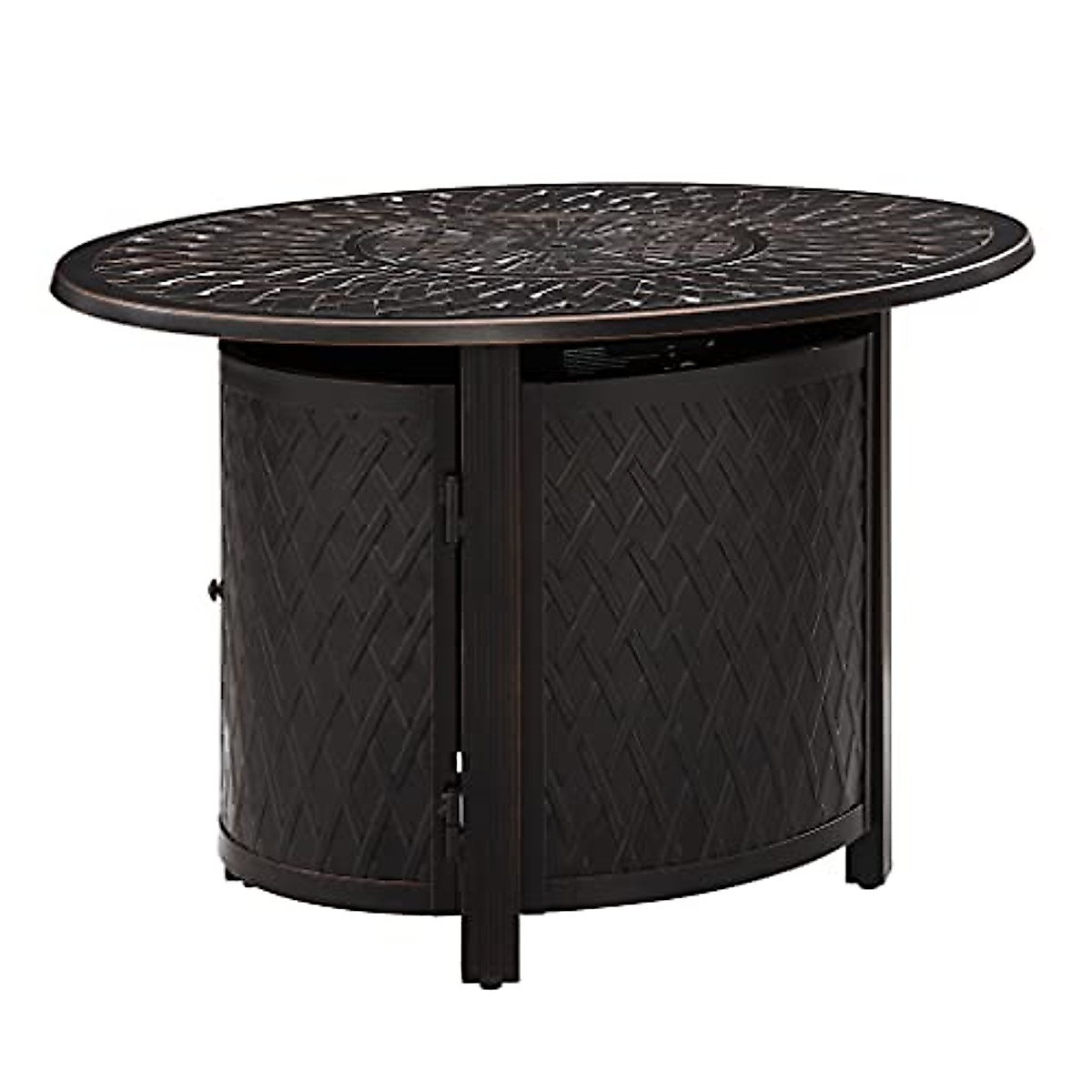 Fire Sense 63696 Davis Woven Aluminum Convertible Gas Fire Pit Table 37,000 BTU Outdoor Multi-Functional with Fire Bowl Lid, Nylon Weather Cover & Clear Fire Glass - Bronze Finish - Oval - 40"