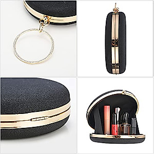 Round Evening Bag Sparkling Glitter Purse Rhinestone Top Handle for Party Cross Body Shoulder Bag for Wedding Bridal (Black)