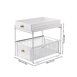 RIAAJ Kitchen Sink Shelf 2 Tier Under The Sink Organizer Sliding Countertop Organizer Slide Out Cabinet Drawer Organizer, Spice Rack Metal Basket Home Shelf for Bathroom Kitchen Sink Organizer, #2