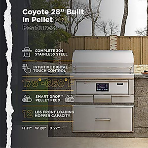 Coyote 28 Inch Built In Pellet Grill, Stainless Steel, Intuitive Digital Touch Control - C1P28