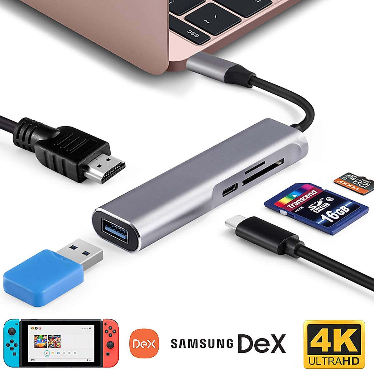 USB C Hubs Dock Transparent Adapter for Apple iPad Pro 2018, Type C Hub Dock with HDMI 4K 3 USB SD/TF Card Reader and PD Charging Ports,Compatible with Samsung DeX Galaxy/Nintendo Switch/MacBook