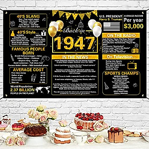 Crenics Black Gold 76th Birthday Decorations, Vintage Back in 1947 Birthday Backdrop Banner, Large 76 Years Old Birthday Anniversary Poster Photo Background Party Supplies for Women Men, 5.9 x 3.6 Ft