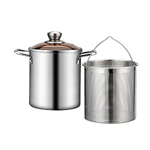 Stainless Steel Stockpot with Basket, Turkey Fryer Pot Cookware, Nonstick Universal Seafood Boil Pot, Heavy Duty Cooking Pot, no clamp