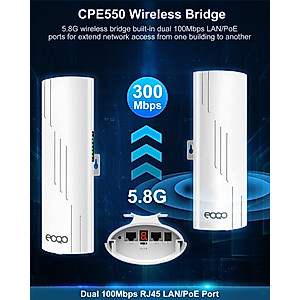 Wireless Bridge Point to Point Outdoor for Starlink Satellite Internet Extension, 5.8GHz 100Mbps Starlink WiFi Extender,Outdoor Access Point, 3KM Ethernet Bridge with 2 RJ45 LAN Port 2-Pack