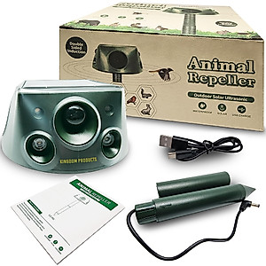 Fall 2024 Animal Repellent Outdoor with Automatic Frequencies, 2 Motion Detectors, 2 Alarms, 8 Stronger LED Lights and USB Cable - Solar Animal Repeller with Expanded Detection Range 360°